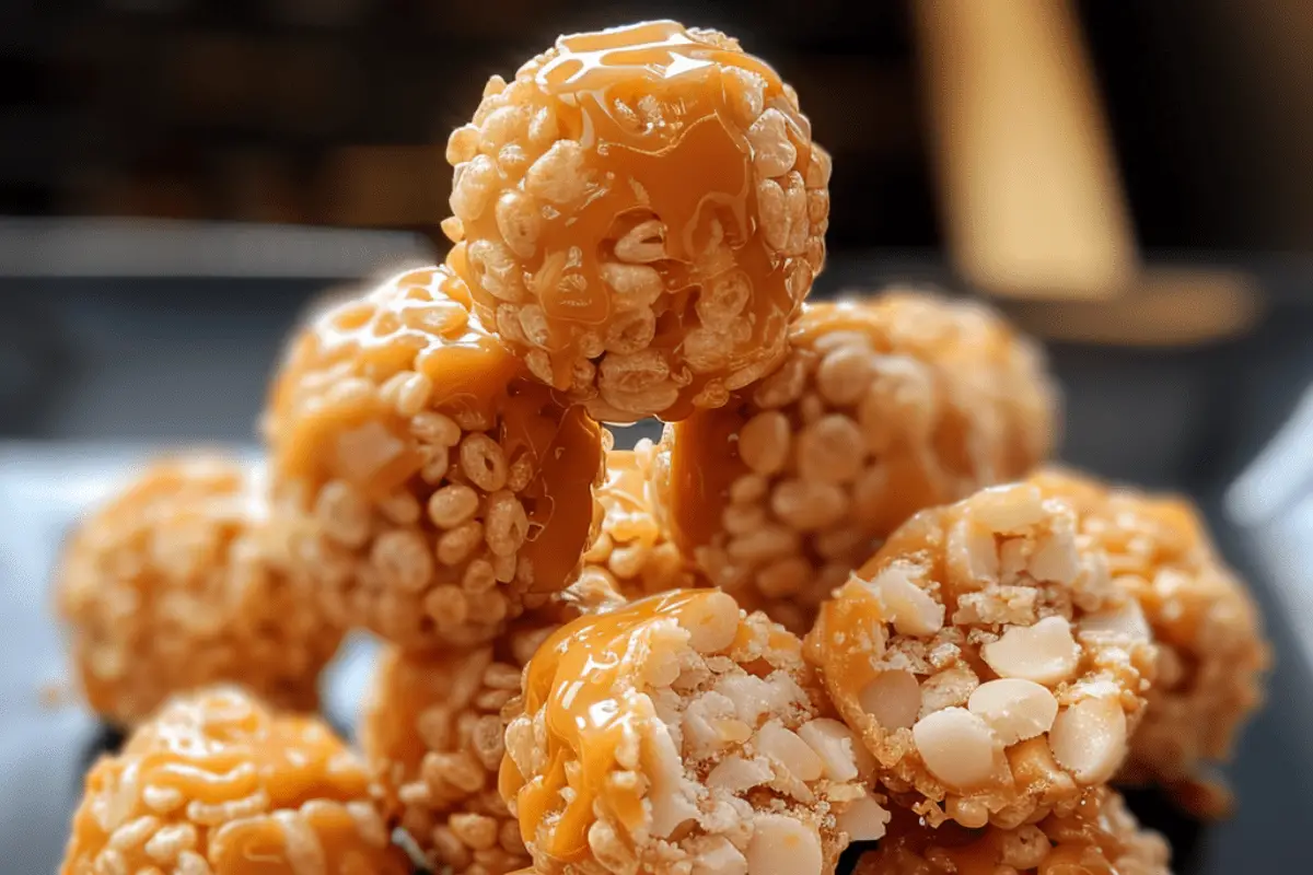 Caramel Marshmallow Rice Krispie Balls - foodiecharm.com