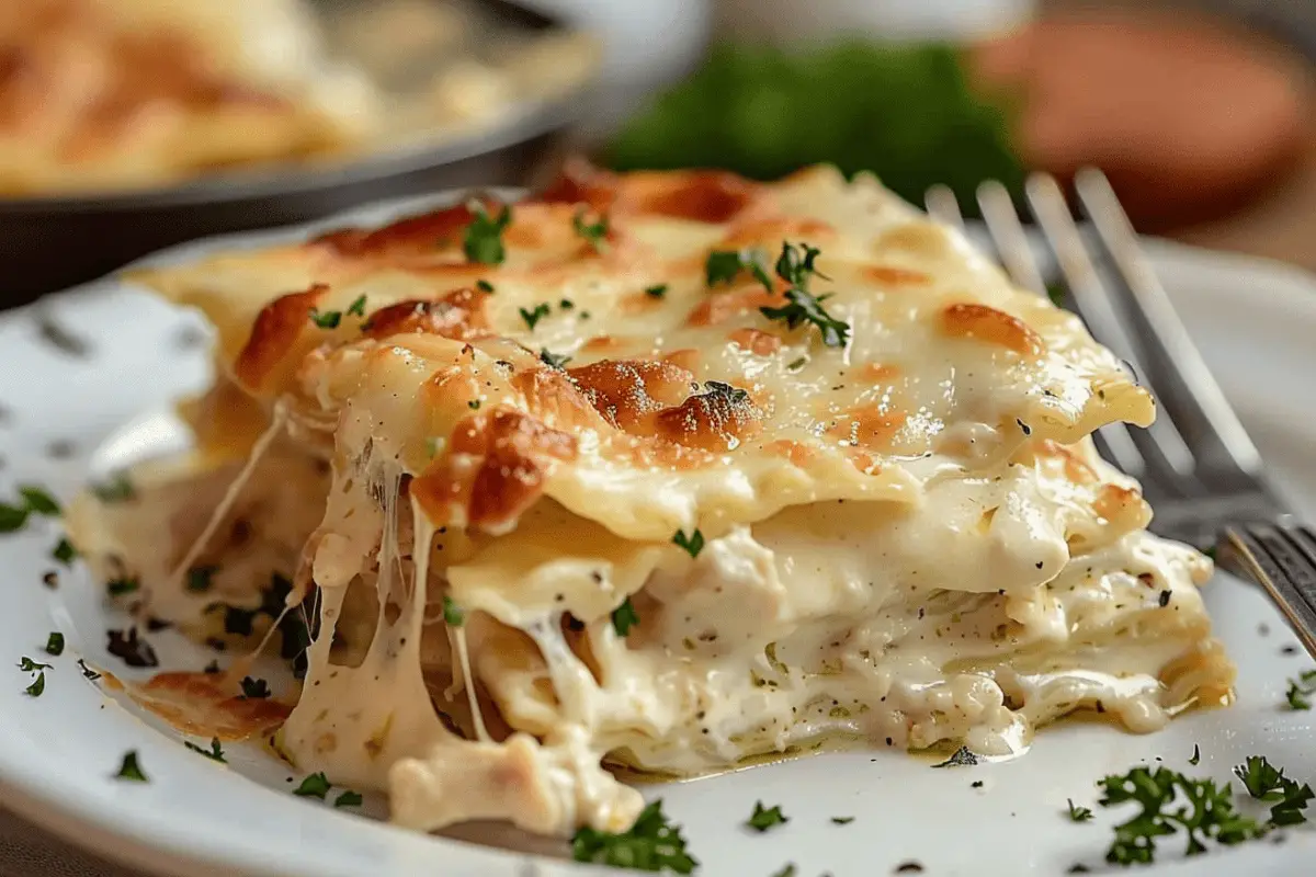 Creamy Chicken Lasagna - foodiecharm.com