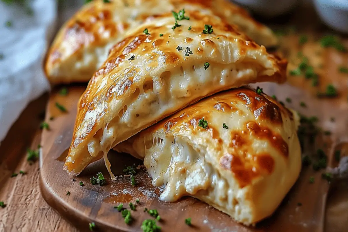 Chicken Alfredo Air Fryer Calzones - foodiecharm.com