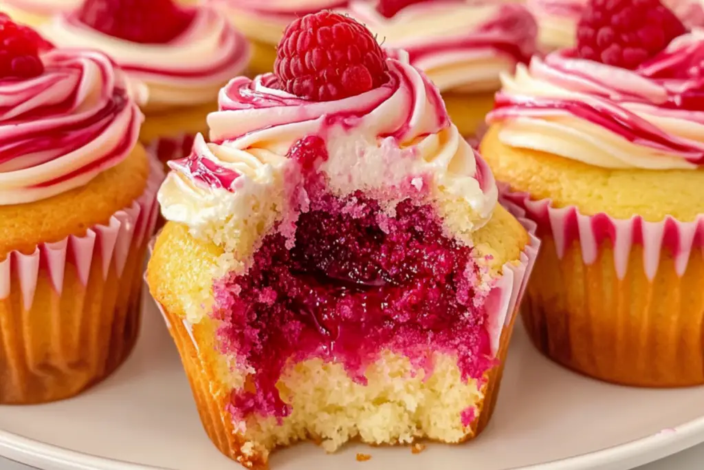 Velvet Raspberry Swirl Cupcakes - foodiecharm.com