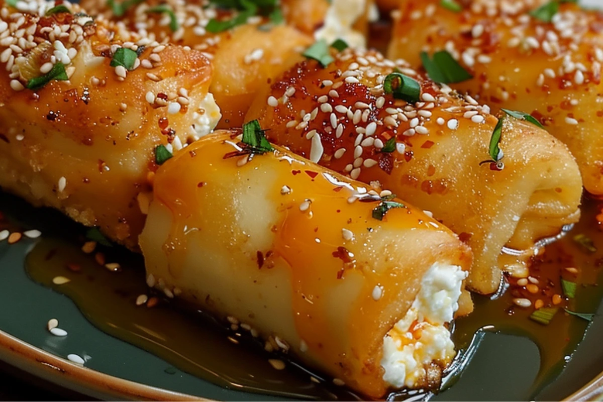 Crispy Oven Fried Feta Rolls with Chili Honey Bliss - foodiecharm.com