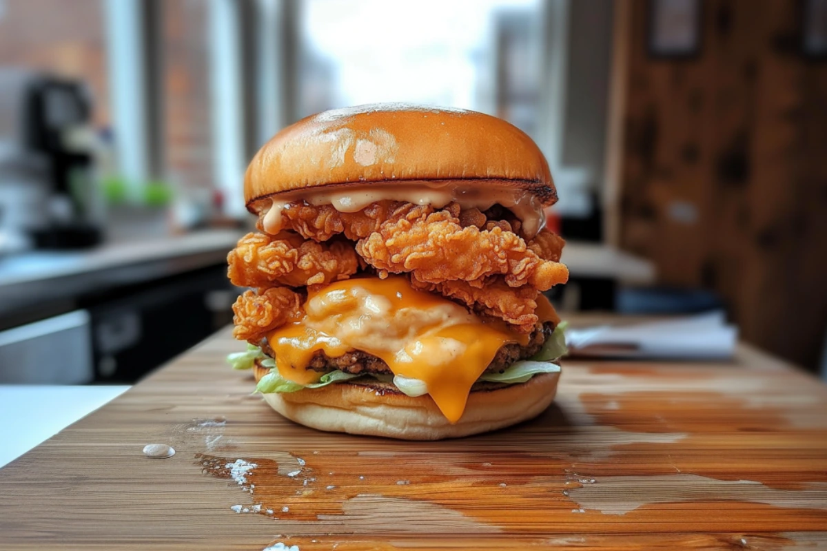 Irresistible Crispy Chicken Cheese Burger Recipe - foodiecharm.com