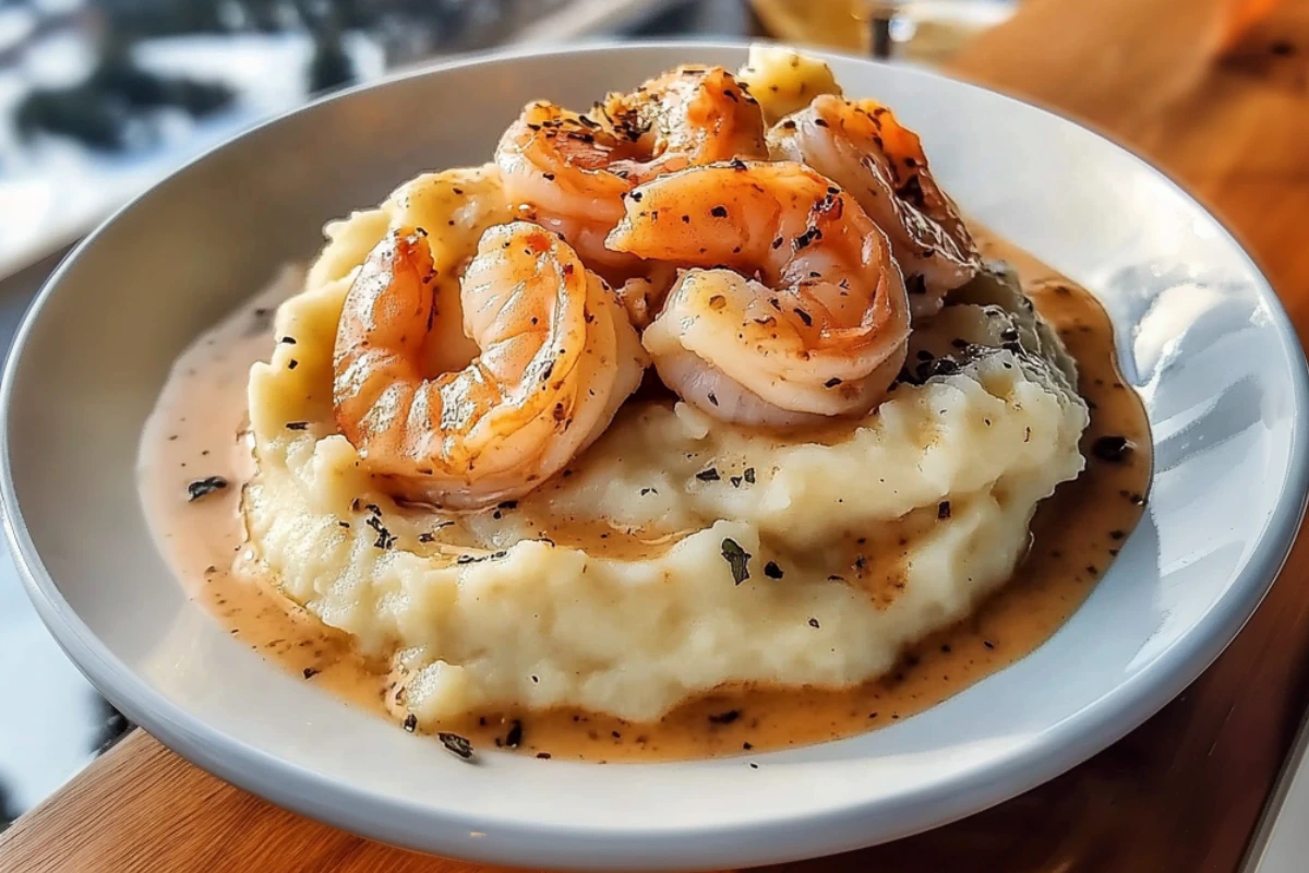 Savory Creamy Garlic Shrimp Over Mashed Potatoes Recipe - foodiecharm.com