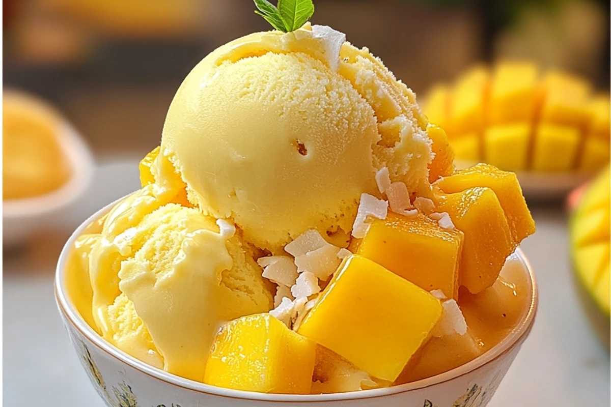 Mango Coconut Ice Cream Made for Tropical Days - foodiecharm.com