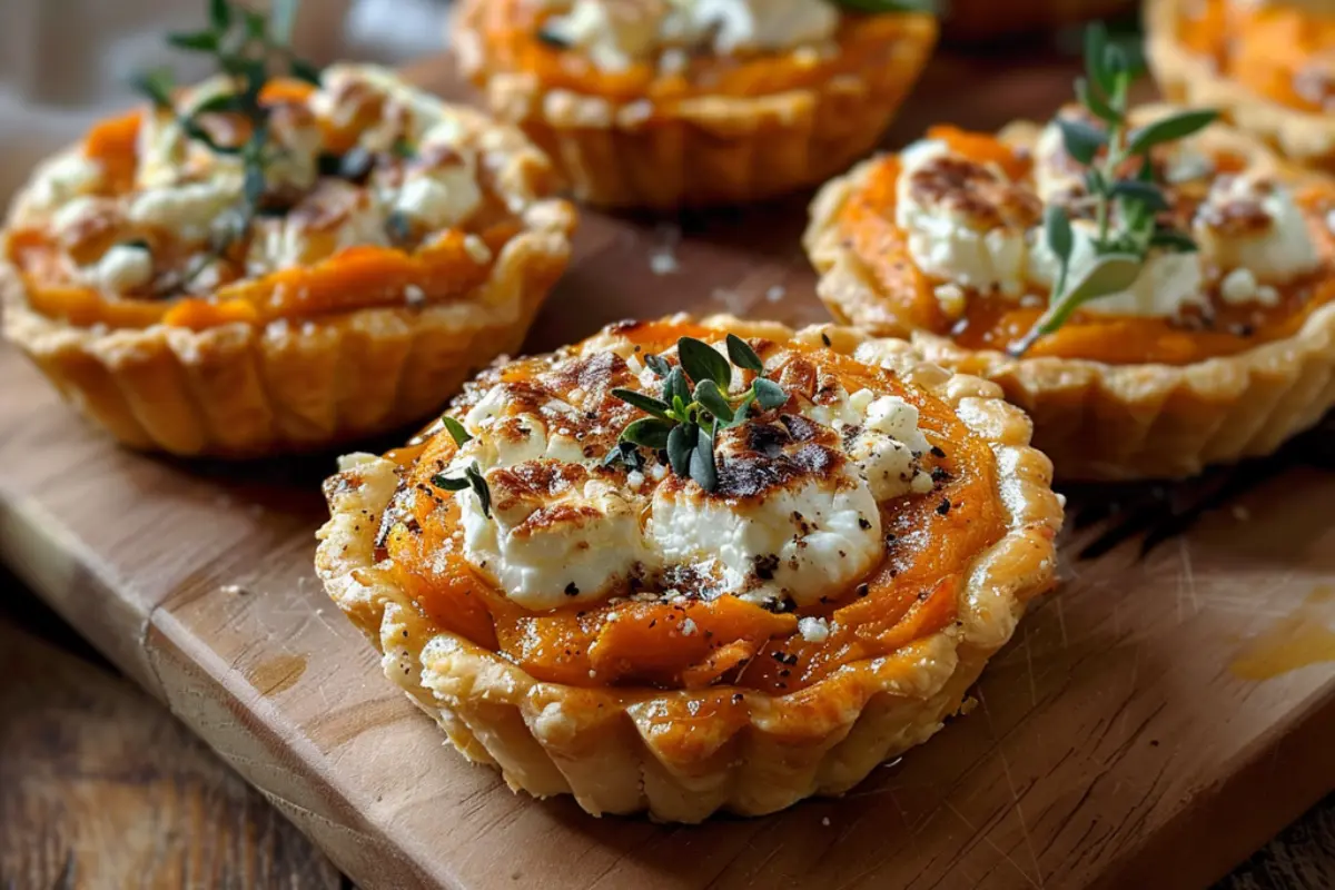 Easy Mini Pumpkin Goat Cheese Tartlets Recipe - foodiecharm.com