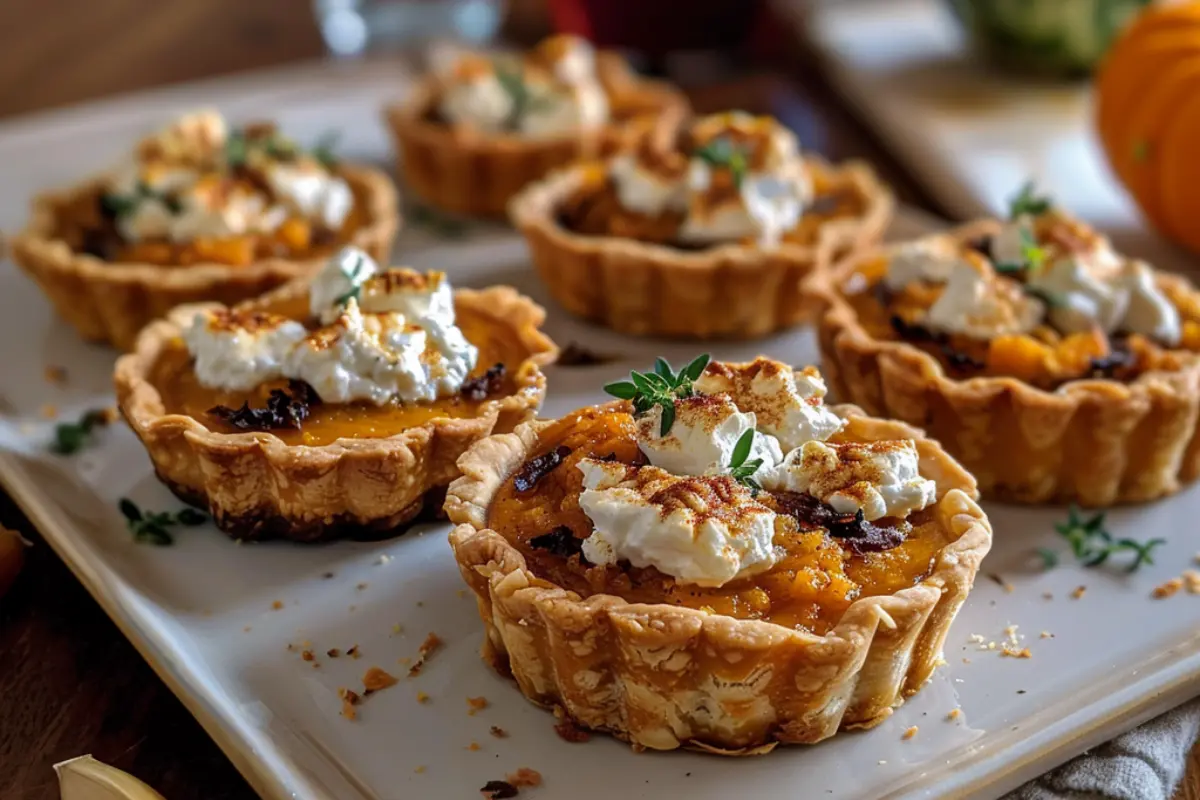 Easy Mini Pumpkin Goat Cheese Tartlets Recipe - foodiecharm.com