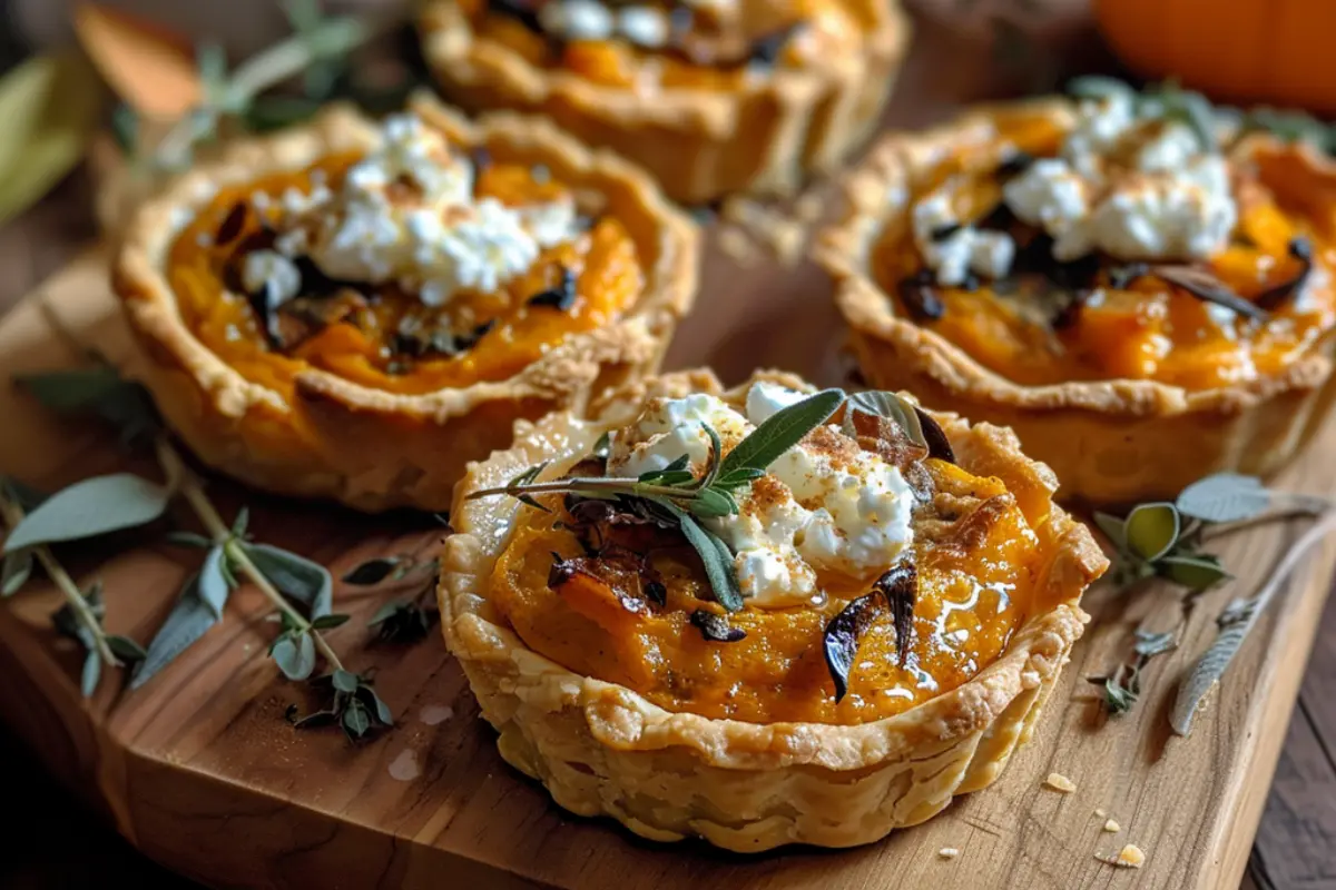 Easy Mini Pumpkin Goat Cheese Tartlets Recipe - foodiecharm.com