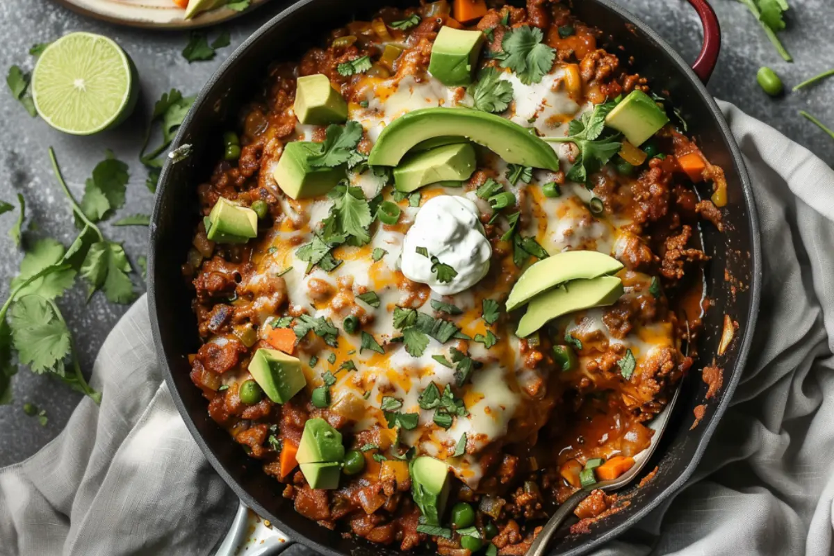 Irresistible Ground Beef Enchilada Skillet - foodiecharm.com