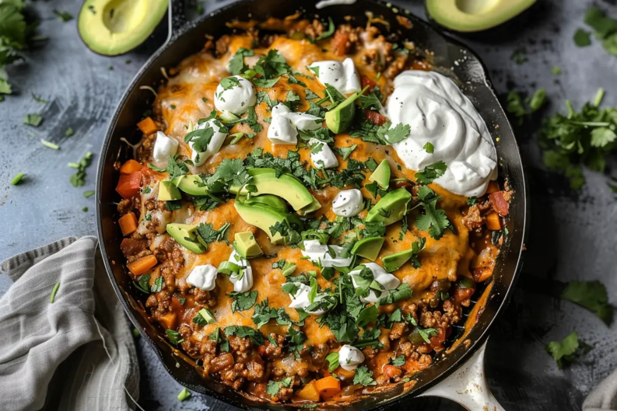 Irresistible Ground Beef Enchilada Skillet - foodiecharm.com