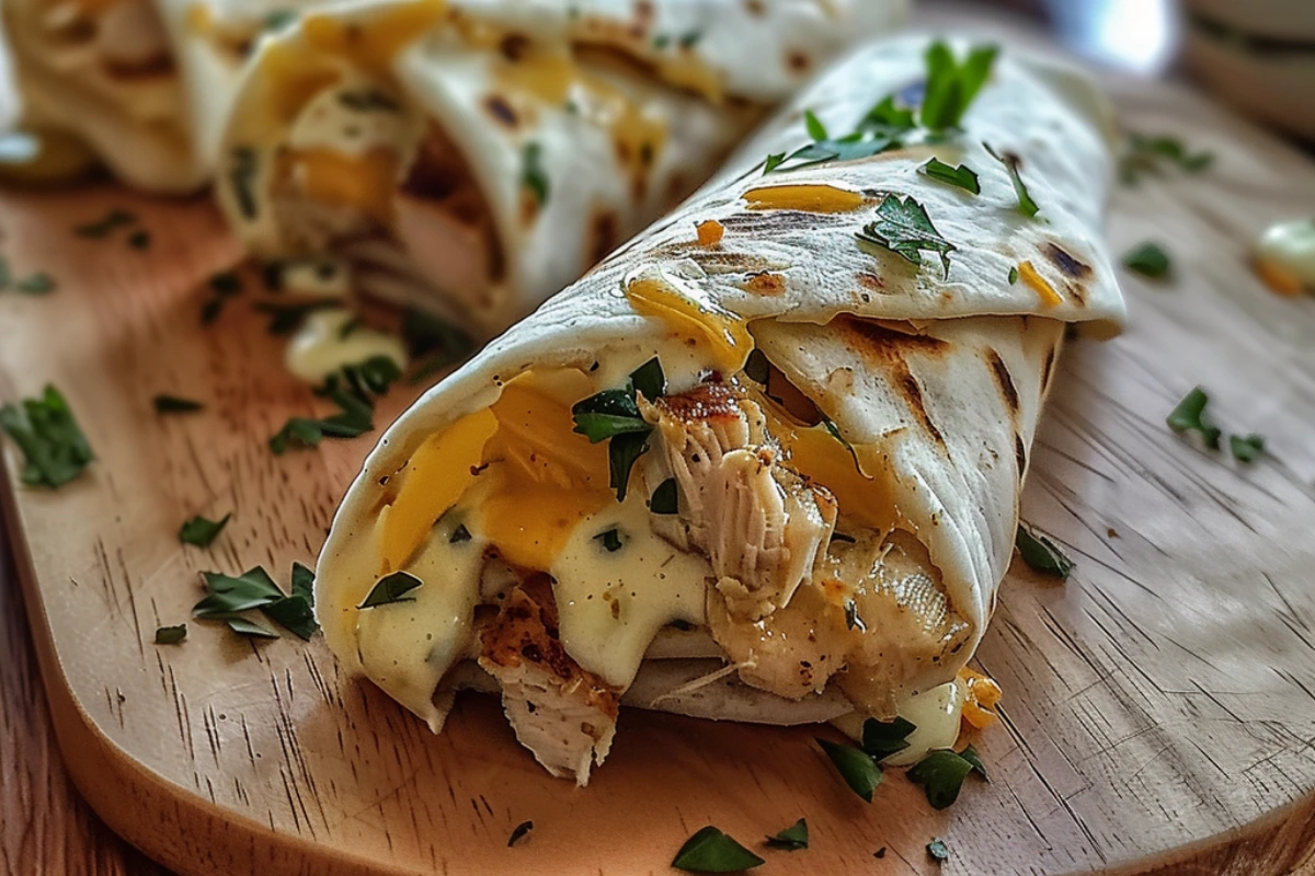 Irresistible Cheesy Garlic Chicken Wraps - foodiecharm.com
